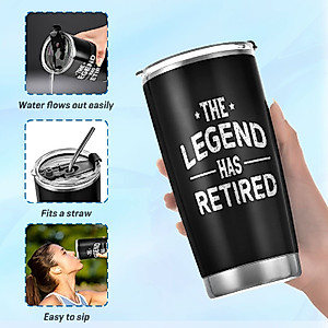 Retired Police Officer Tumbler Retirement Gifts for Police Officers The Legend Has Retired American Flag Blue Line Retirement Gifts For Men Dad Stainless Steel Travel Mug -20oz (Gifts for Retirees)
