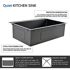 28 Inch Drop In Black Stainless Steel Kitchen Sink, Doirteal 28 x 22 x 10 Inch Matte Black Kitchen Sink 16 Gauge Stainless Steel Topmount Single Bowl Sink Single Basin with Bottom Grid