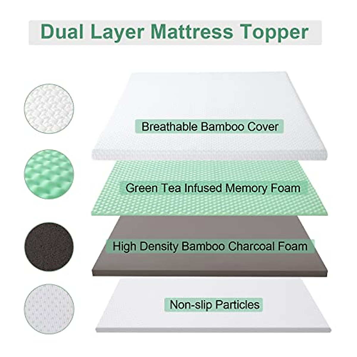Full XL Mattress Topper, Medium Firm Memory Foam Mattress Topper with Bamboo Cover, 3-Inch Dual Layer Bed Topper Full Extra Long