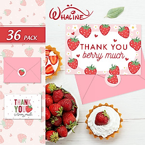 Whaline 36 Pack Strawberry Thank You Cards Pink Fruit Greeting Cards with Envelopes & Stickers Blank Note Cards for Baby Shower Birthday Party Invitation Supplies