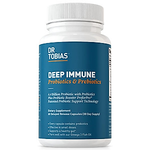 Dr. Tobias Deep Immune Probiotics & Prebiotics, 4.4 Billion CFU Probiotics for Women & Men, Supports Digestive Health, Gut Immune Function, Nutrient Absorption, 60 Capsules, 30 Servings