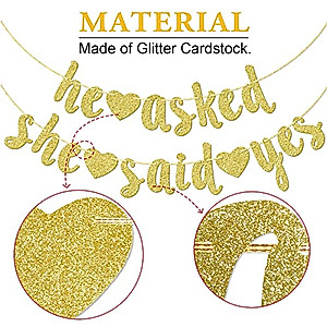 He Asked She Said Yes Gold Glitter Banner - Wedding, Engagement, Bridal Shower Party Decorations