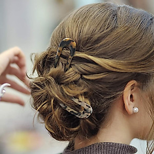 French Hair Pins Tortoise Shell French Hair Forks U Shaped French Pins 2 Prong Hair Sticks Acetate Chignon Pin for Women Hairstyle Accessories 2 Pack