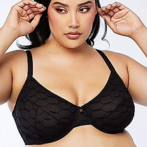 Savage X Fenty, Women's, Curvy Flocked Logo Unlined Bra, Demi Cup, Underwire, U-Back, Adjustable Straps, Black Caviar, 38DDD