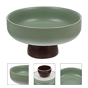 YARDWE Ceramic Footed Bowl Round Bowl Decorative Fruit Dish Holder Dessert Display Stand Foosd Serving Tray for Kitchen Counter Centerpiece Table Decoration Green