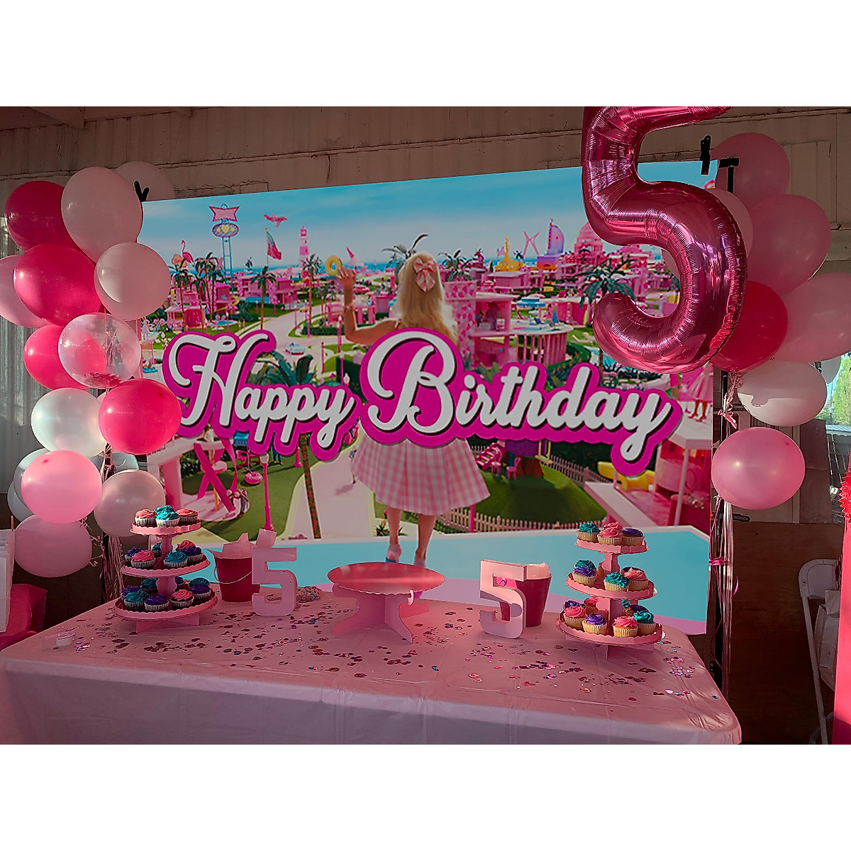 Pink Princess Photography Backdrop Movie Themed Birthday Background for Girls Kids Paradise Birthday Banner Baby Shower Photography Party Supplies (7x5ft)