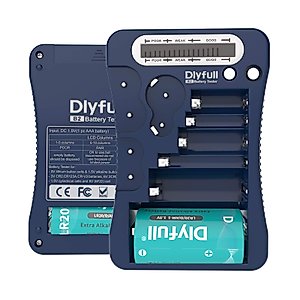 Battery Tester, Dlyfull LCD Display Universal Battery Checker for AA AAA C D 9V CR2032 CR123A CR2 CRV3 2CR5 CRP2 1.5V/3V Button Cell Batteries, 1x AAA Batteries Included