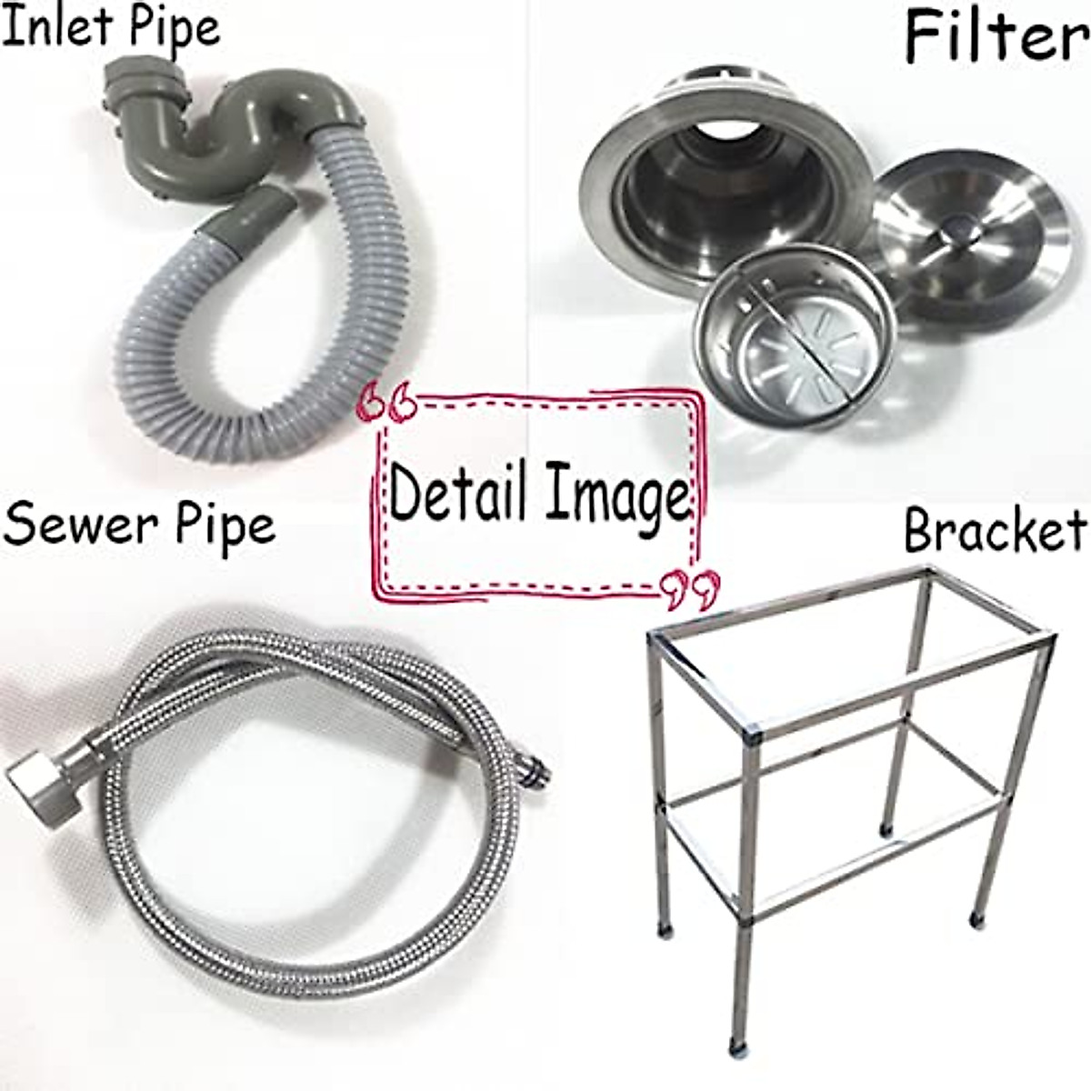 Commercial Restaurant Sink W/Faucet & Drain, Utility Kitchen Sink With Console/Stand, 304 Stainless Steel Sink Kit With Single Bowl For Garage Basement Shop Portable Handwashing Station