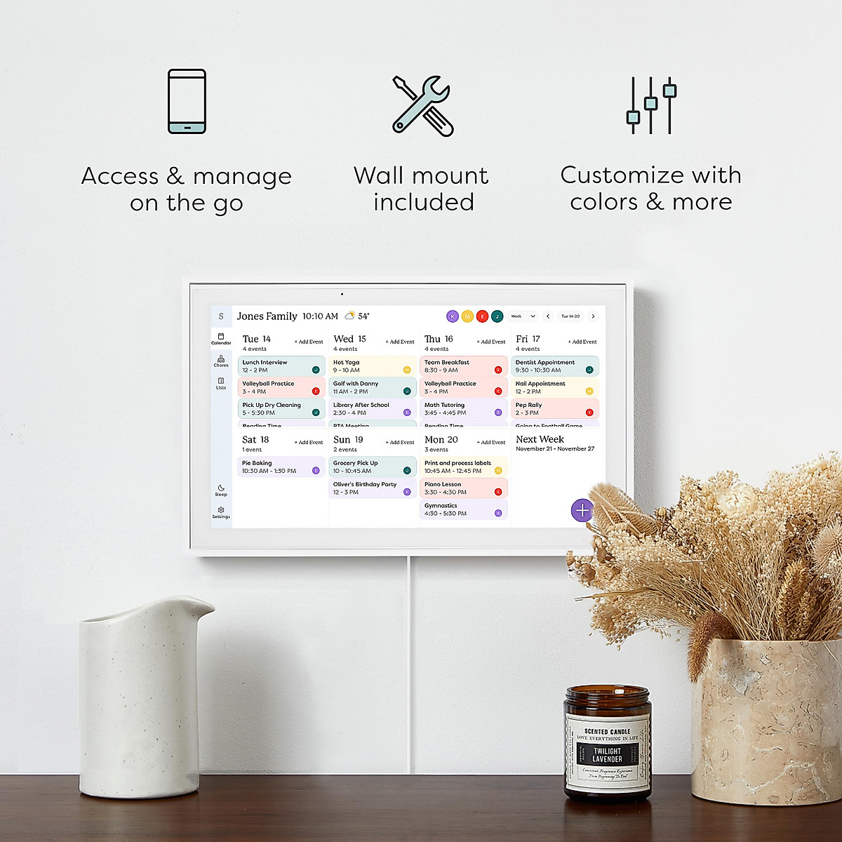 Skylight Calendar: 15 inch Digital Calendar & Chore Chart, Smart Touchscreen Interactive Display for Family Schedules - Wall Mount Included