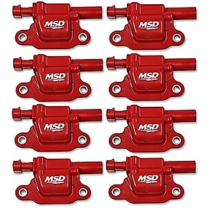 82668 MSD Ignition Coil - GM Gen V Blaster Series - Gen V Direct Injected Engine - Red - 8-Pack - Square
