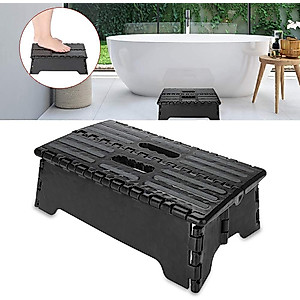 Folding Step Stool, Plastic Portable Black Step Ladder One Step Ladder Lightweight Step Chair Ladder for Elderly Pregnant Bathroom Travel Use, Holds to 150kg, 14.9 * 8.5 * 5.1