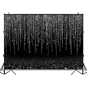 Avezano Black and Silver Glitter Sparkle Backdrop for Adult Kids Bday Party Decorations Photography Background Silver Black Bokeh Dots Wedding Birthday Party Decoration Photoshoot Backdrops (7x5ft)