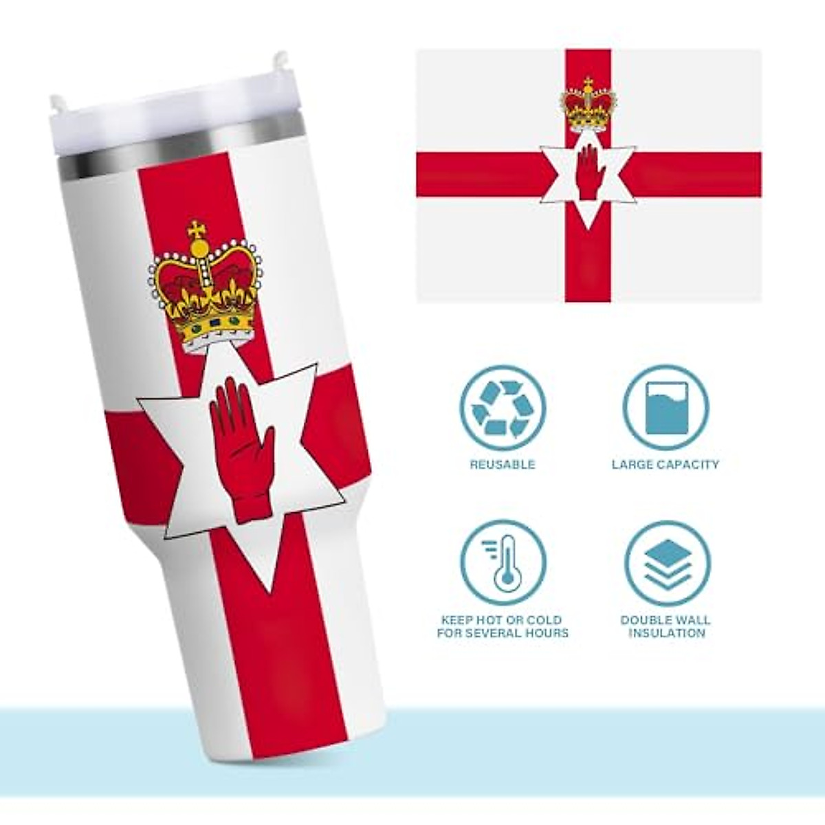 ODAWA 40oz Northern Ireland Flag Vacuum Insulated Tumbler with Lid and Straw Fall Insulated Tumbler