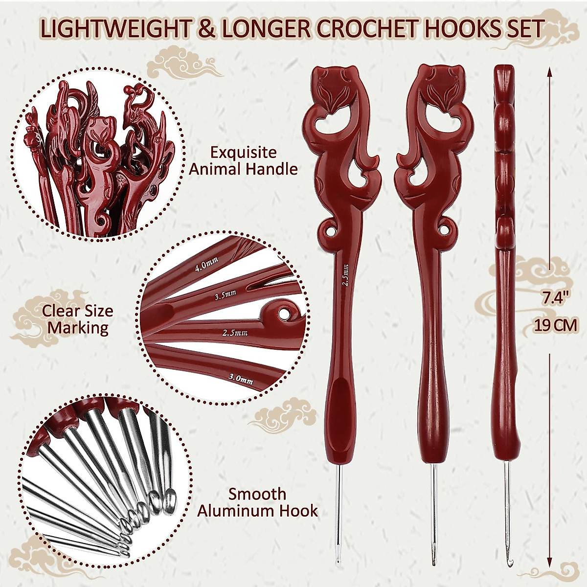 Coopay Crochet Kit Animals Crochet Hooks, 7.4'' Aluminum Crochet Needles for Crocheting, Crochet Hook Set Ergonomic Knitting Hooks for Crochet Yarn Craft, Crochet Set Premium Knitting Crochet Supplies