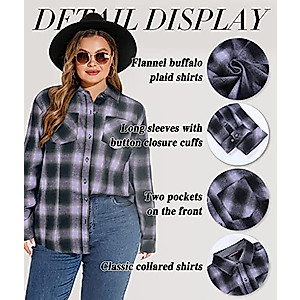 LALAGEN Plus Size Flannel Shirts for Women 2025 Oversized Boyfriend Plaid Shirt Casual Long Sleeve Button Down Tops Blouse Purple XXXL