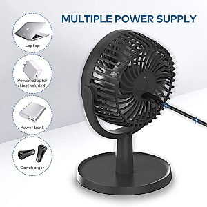 Small Personal USB Powered Fan with 4 Speeds, Portable Desk Fans with 310° Rotation, Mini Powerful Table Fans, Ultra Quiet Air Cooling Fan for Office, Bedroom, Easy to Store, Strong, Compact-Black
