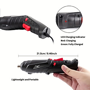 JENABOM 8 in 1 Electric Screwdriver, 3.6V Cordless Drill Screwdriver Rechargeable, 3.5N·m Max Torque Electric Screw Gun with 6 Accessory Kit, Micro USB, Front LED Light, Easy for Small Home Projects