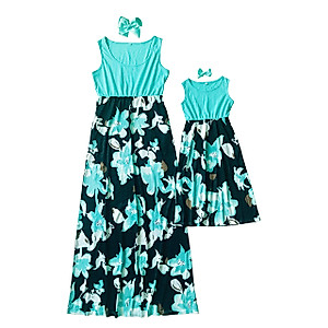 Qin.Orianna Mommy and Me Boho Floral Family Matching Maxi Dress with Pocket for Mother’s Day Green