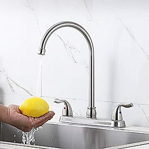 HOTIS HOME Brushed Nickel 3 Hole Kitchen Faucet, 2 Handle 4 Hole Kitchen Faucet, High Arc Swivel Spout Stainless Steel Sink Faucet for Rv Camper