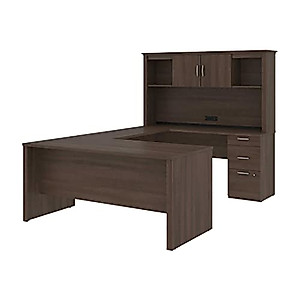 Bestar Logan U or L-Shaped Executive Office Desk with Pedestal and Hutch in Antigua, 66W