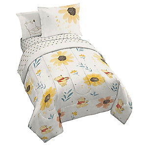 Jay Franco Disney Winnie The Pooh Twin Comforter Set - 5 Piece Bedding Includes Sheet Set & Pillow Covers - Super Soft Cozy Floral Bedding