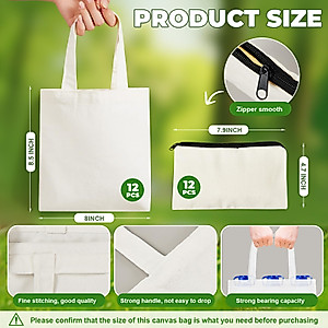 Amylove 24 Pcs Mini Canvas Tote Bag Set Include Small Canvas Bag Blanks Small Pouches with Zipper for Sublimation(Natural Color,8.5 x 8)