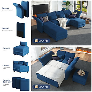 LLappuil Sectional Couch Convertible Oversize U Shaped Modular Sectional Sofa with Storage Easy Clean Anti-Scratch 10 Seat Velvet Sectional for Living Room, Blue