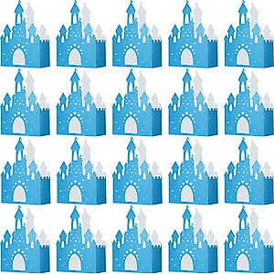 20 Pieces Princess Birthday Party Decorations Blue Castle Boxes Glitter Party Favor Popcorn Boxes Princess Castle Table Centerpiece Bridal Party Decorations for Girls, 3.5 x 2 x 5.9 Inch