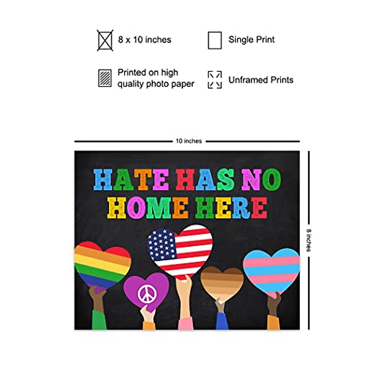 Hate Has No Home Here Flag Sign - Black Lives Matter, LGBTQ, African American, Civil Rights Wall Art Poster, Home Decor, Room Decoration - Gift for Queer, Gay, Bi, Lesbian, Latino, Liberal Democrats