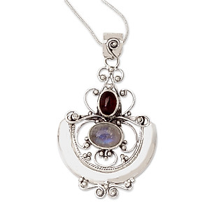 NOVICA Artisan Handcrafted Rainbow Moonstone Pendant Necklace | .925 Sterling Silver Birthstone Necklace | Garnet Pendant Necklace | Teardrop Pendant Necklace | Handmade Pendant Necklace
