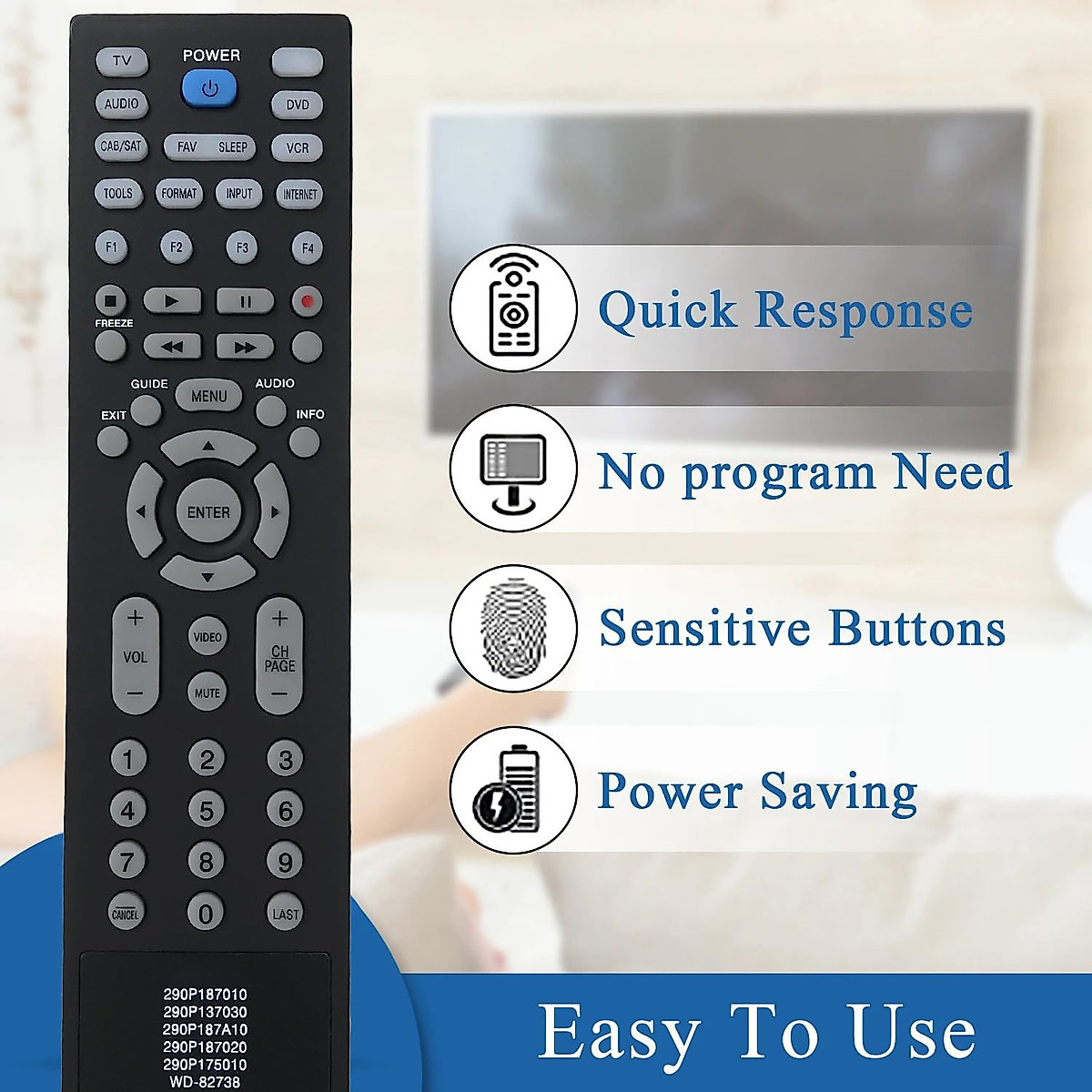 Replacement Remote Control for Mitsubishi TV 290P187A10 LT-46153 LT-55265 LT-55164 WD-60C9 WD-65C9 WD-65638 WD-65638CA WD-73837