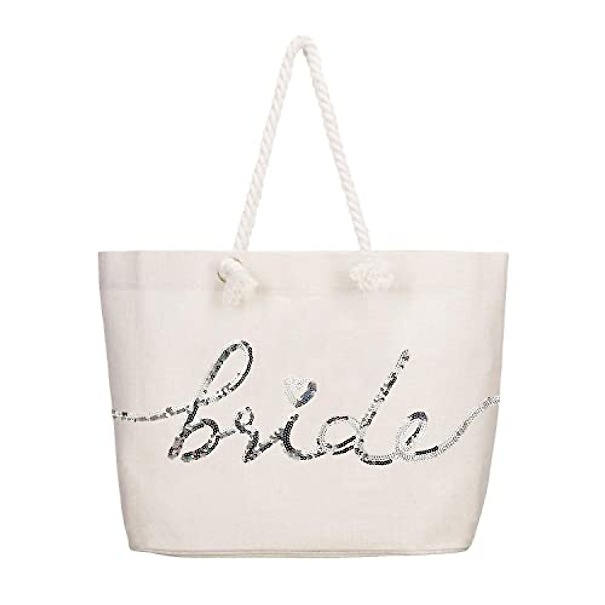 ELEGANTPARK Bridal Shower Gifts for Bride Tote Large Bride Bag for Women Bride Gifts for Engagement Wedding Party Honeymoon Beach Bag Jute Silver Sequin Interior Pocket