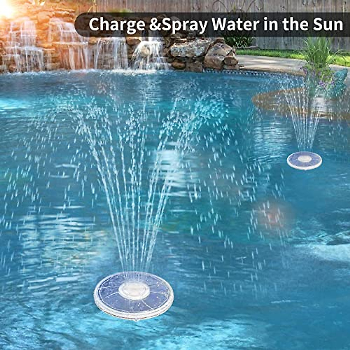 FineBud Solar Pool Fountain with Underwater Lights,6 Lighting Modes Floating Pool Fountain for Above Ground Pool,Waterproof Outdoor Solar Water Fountain Pump,Pool Sprinkler Fountain for Bird Bath,Pond