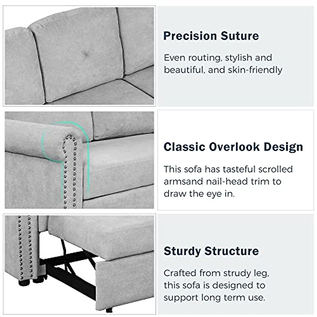 ERYE L-Shaped Pull Out Sleeper Couch Bed Velvet Tufted Upholstered Convertible Reversible Sleep Sectional Sofa with PullOut Sofabed for Living Room