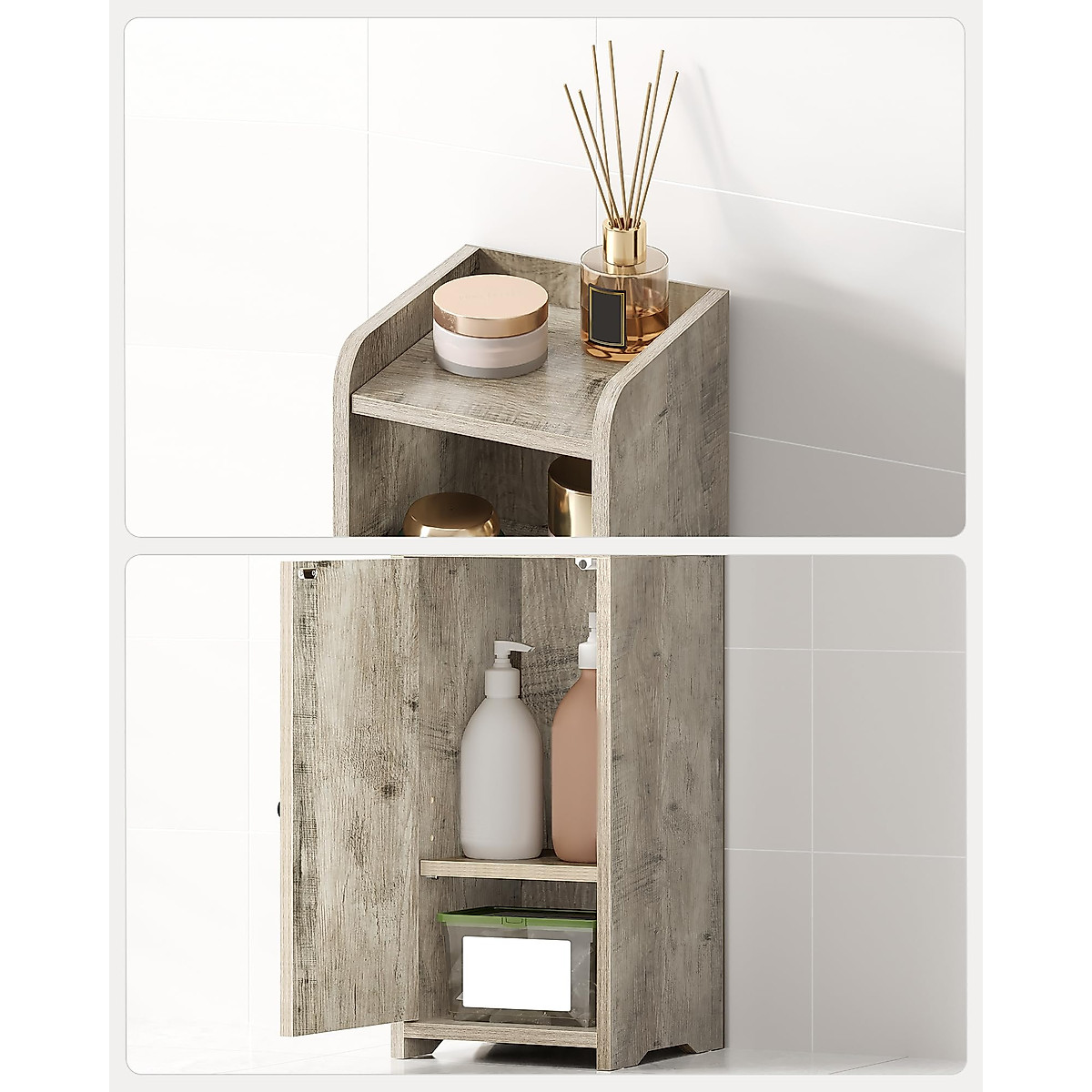 Hzuaneri Bathroom Storage Cabinet, Corner Floor Cabinet with Doors and Adjustable Shelf, Narrow Toilet Paper Cabinet, Bathroom Organizer for Small Spaces, Greige BC19705X