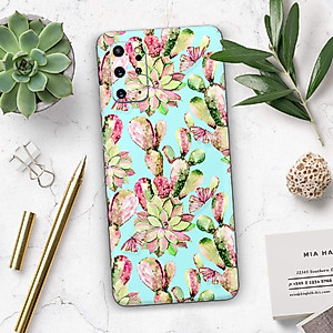 DesignSkinz Watercolor Cactus Succulent Bloom V4 Protective Vinyl Decal Wrap Skin Cover Compatible with The Samsung Galaxy S20 (Screen Trim & Back Glass Skin)