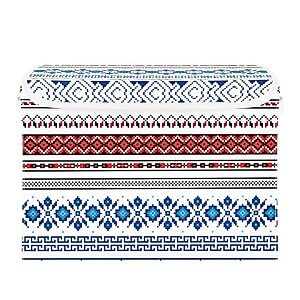 JJoias Ukrainian-folk-print Foldable Fabric Storage Boxes with Lids and Handle, Large Storage Bins for Living Room, Bedroom, Closet, Office