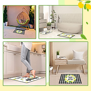 3 Pcs Lemon Themed Kitchen Mat Gnome Rug Boho Non Skid Kitchen Lemon Print Standing Mat Washable Floor Comfort Rubber Runner Rugs for Home Office Sink, 15.8 x 23.6 Inches