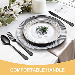 Black Silverware Set for 8, 40 Pieces Stainless Steel Flatware Cutlery Set, Mirror Polished Tableware Kitchen Utensil Set, Include Knives Spoons Forks, Dishwasher Safe (Shiny Black)