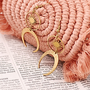 Sacina Gothic Boho Sun and Moon Zinc Earrings, Crescent Moon Star Pendant, Celestial Earrings, Goth Jewelry Gift for Women (Sun and Moon)