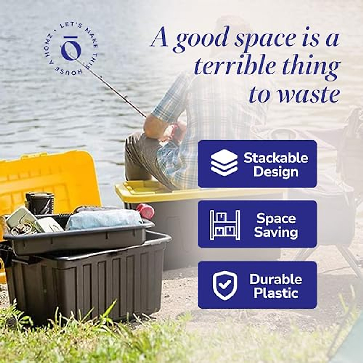 HOMZ Durabilt 15-Gallon Storage Tote with Flip Lid, Heavy-Duty Storage Bin with Snap-on Lid, Black and Yellow, 2 Pack