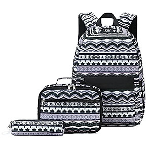 GUDFBALE School backpack for girls with Lunch Box Pencil Case Casual Style Lightweight Canvas Backpack Bookbags Set (Black)