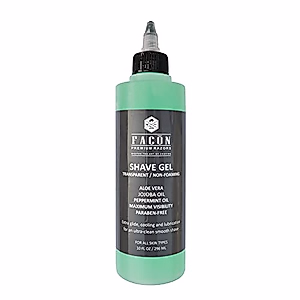 Facón Transparent Non-Foaming Clear Shave Gel with Skin Soothing Aloe Vera, Cooling Menthol Peppermint Oil, Bourbon Luxury Scent - Extra Glide for an Ultra-Clean Smooth Shave (10 fl oz / 296 ml)