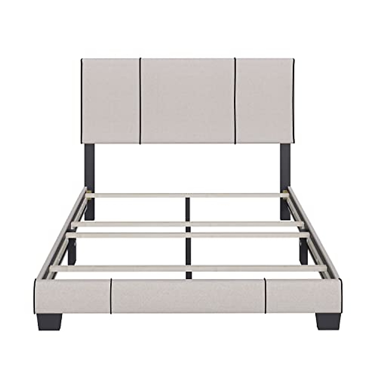 Boyd Sleep Lucena Platform Bed Frame with Fabric Upholstered Adjustable Headboard and Wooden Slats Supports, Box Spring Required: Linen, Off White, Twin