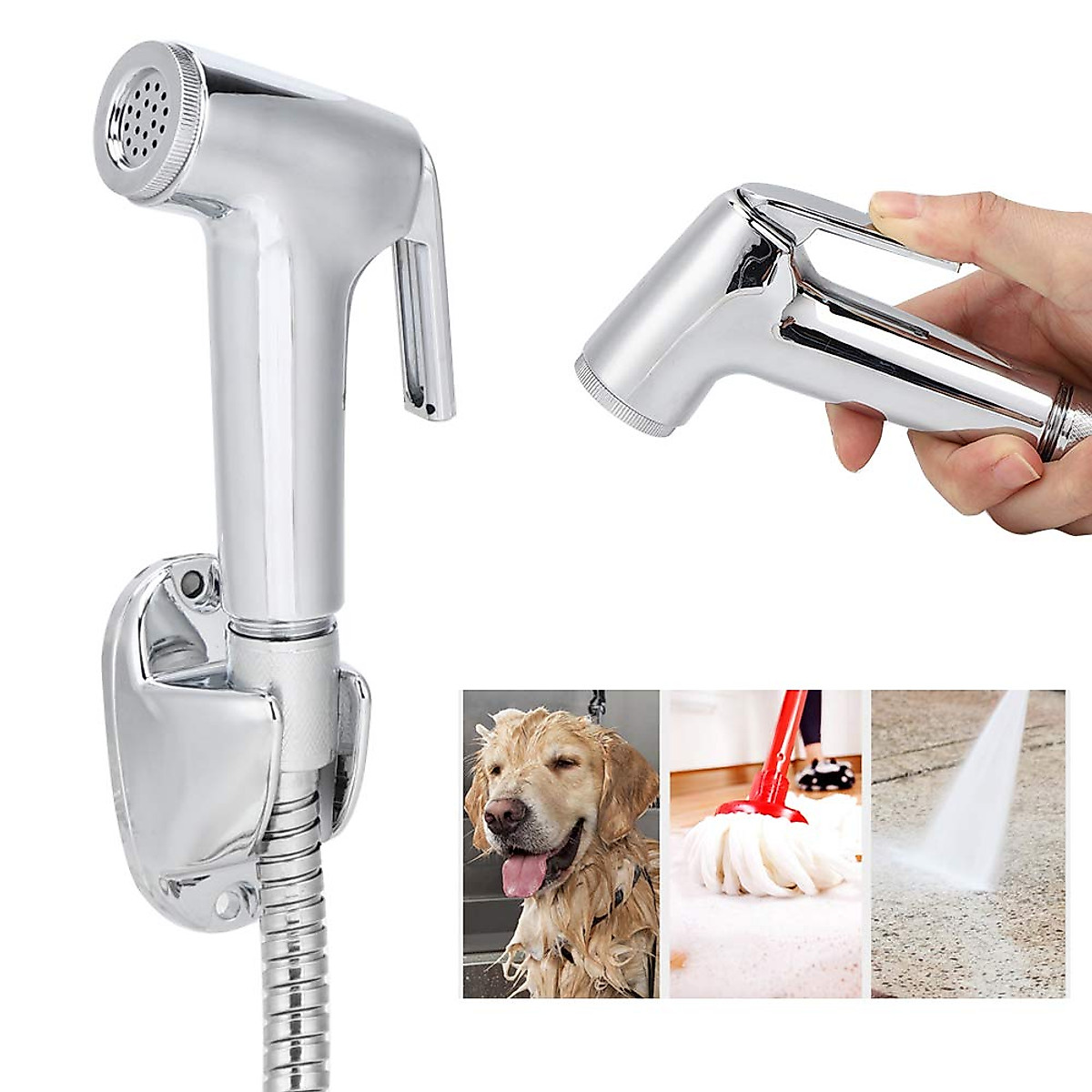 Bidet Sprayer, 3Pcs/Set Electroplating Toilet Sprayer ABS Spray Head Bracket Hose Kit Handheld Bathroom Accessories
