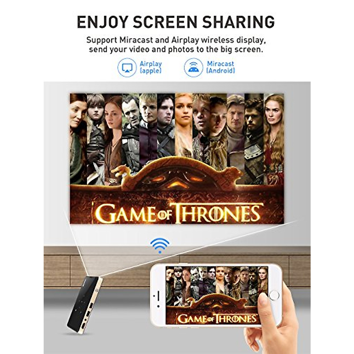 QINTAIX Mini Pico HD Projector Smart Android6.0 OS,2GB RAM,HD Input, Auto Vertical Keystone Correction - Miracast and Airplay Function,5Ghz WiFi +BT4.1, DLP with LED Google Play Store Projector
