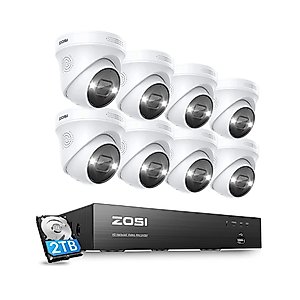 ZOSI H.265+ 4K PoE Home Security Camera System Outdoor Indoor,4K 8 Channel NVR with 2TB Hard Drive and 8pcs 8MP Surveillance PoE Cameras,100ft Night Vision,Motion Detection,for 24/7 Recording
