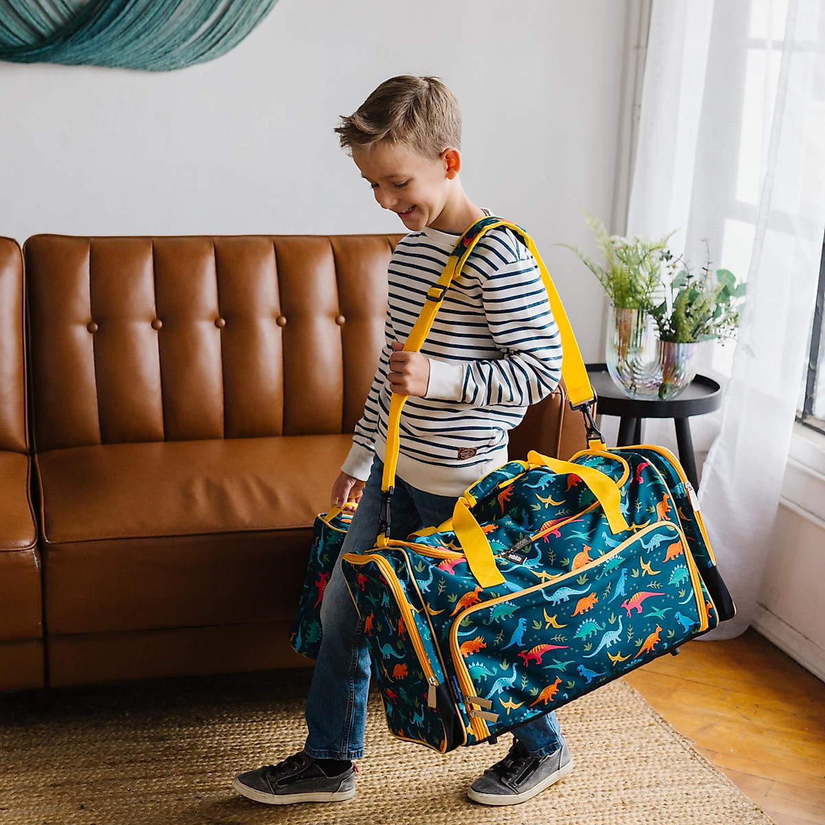 Wildkin Kids Weekender Duffel Bags for Boys & Girls, Perfect for Sleepovers and Travel Duffel Bag for Kids, Carry-On Size & Ideal for School Practice or Weekend Travel Bag (Jurassic Dinosaurs)