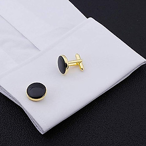 ApolDirect 8 Pieces Men Round Cufflinks and Button Studs Set,Cuff Links for Formal Business Wedding Tuxedo Shirt Accessories