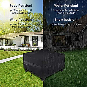 Unicook Square Fire Pit Cover 38 Inch, Heavy Duty Waterproof Fire Table Cover, Outdoor Firepit Cover with Drawstring and Handles, Fade Resistant Material, All Weather Protection, Black